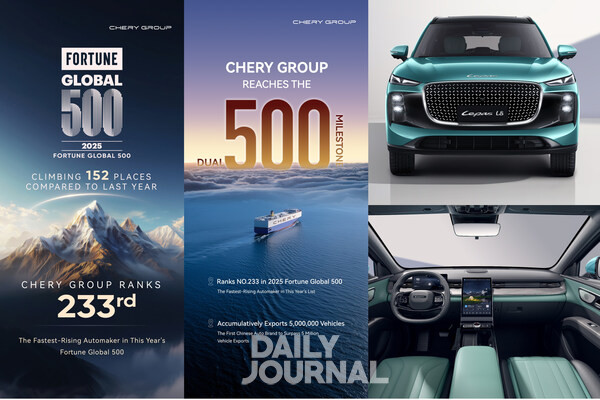 中 체리그룹(Chery Group, 2025년 포춘 글로벌 500대 기업에서 152계단 상승한 233위